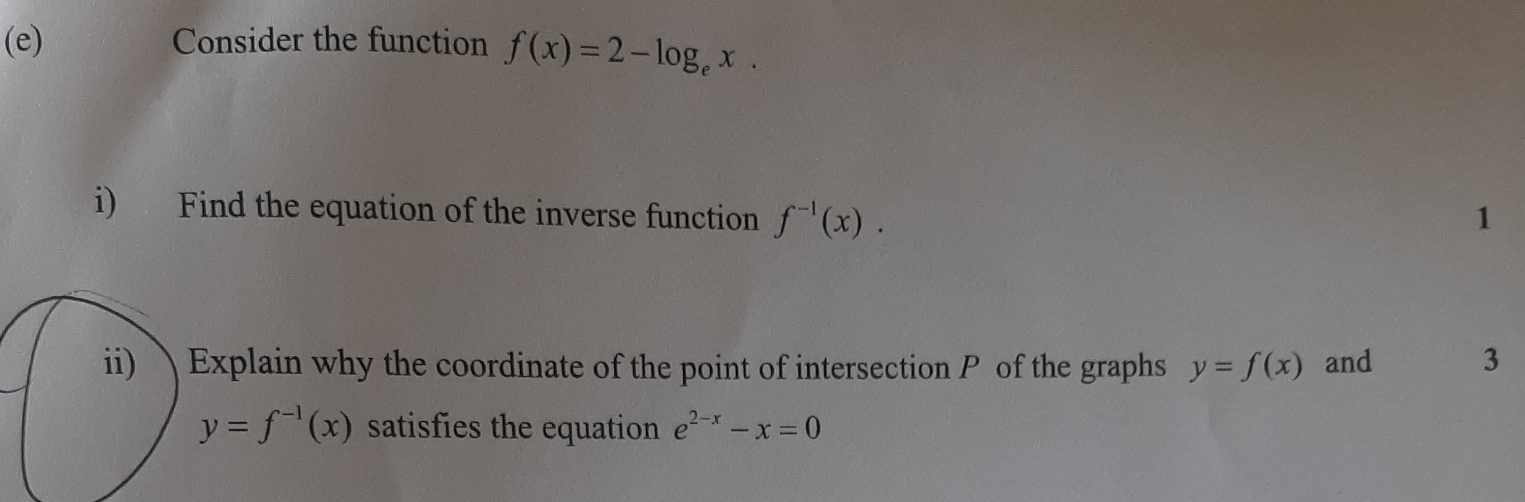 Solved Consider the function f(x)=2−logex i) Find the | Chegg.com