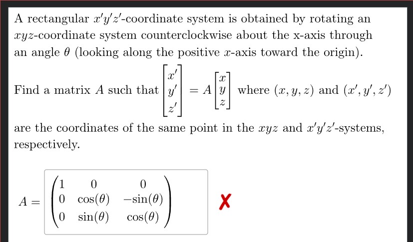 Solved A rectangular x′y′z′-coordinate system is obtained by | Chegg.com