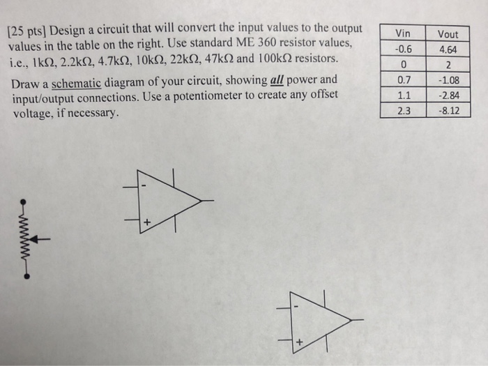 Solved Vout 25 ptsl Design a circuit that will convert the | Chegg.com