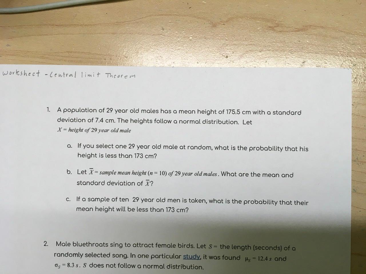 Solved worksheet - Central limit Theorem 1. A population of | Chegg.com