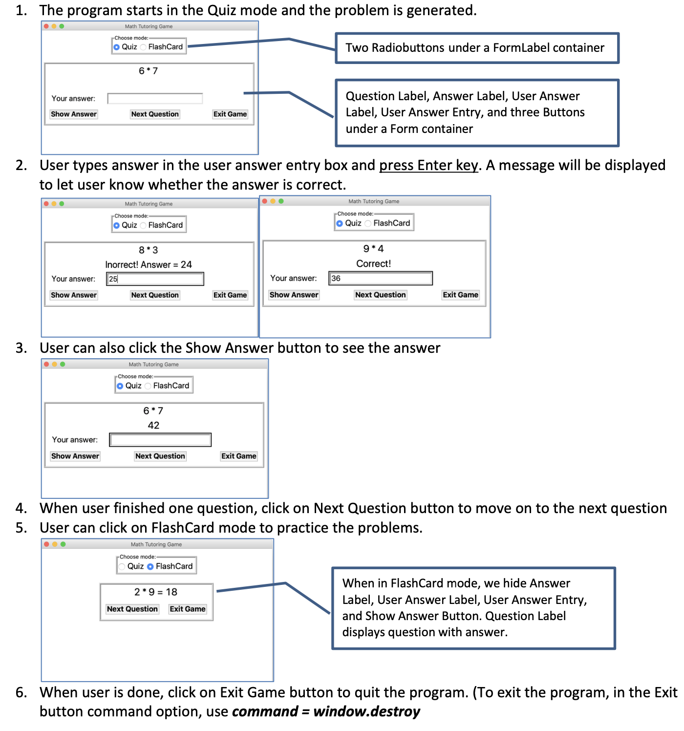 Solved You are designing a GUI program for kids to learn | Chegg.com
