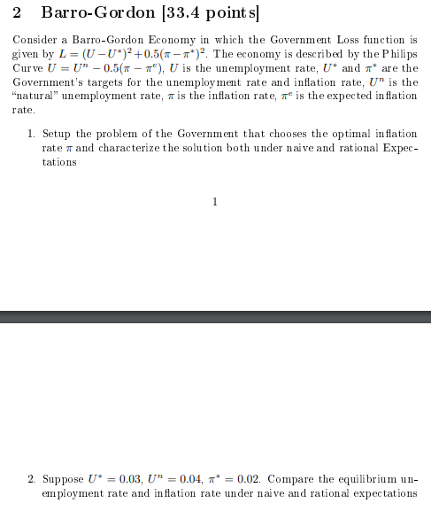 Solved 2 Barro-Gordon (33.4 points) Consider a Barro-Gordon | Chegg.com