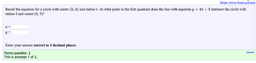 Solved Show Intro/Instructions Recall the equation for a | Chegg.com