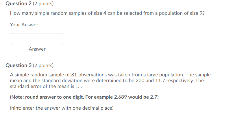Solved Question 2 (2 points) How many simple random samples | Chegg.com