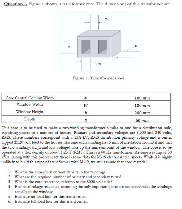 Solved Question 1. Figure 1 shows, a transformer core. The | Chegg.com