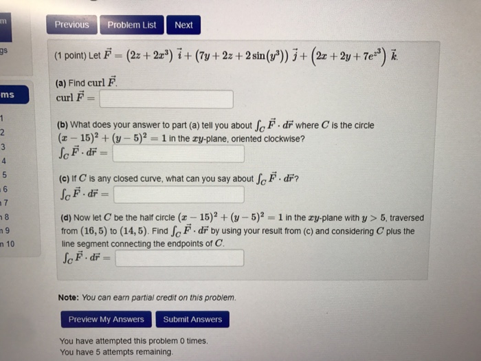 Solved Previous Problem ListNext "(1 point) Let | Chegg.com