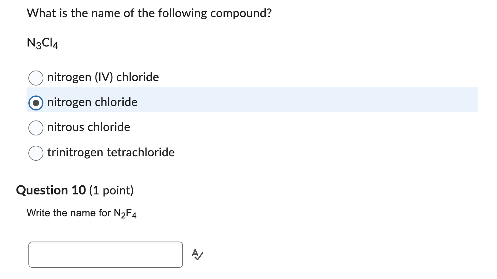Solved What is the name of the following compound? N3Cl4 | Chegg.com