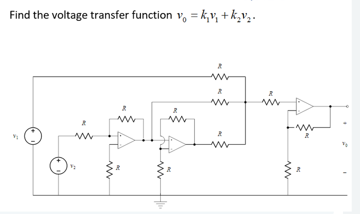 Solved Find the voltage transfer function vo = kv+ k vz. R R | Chegg.com