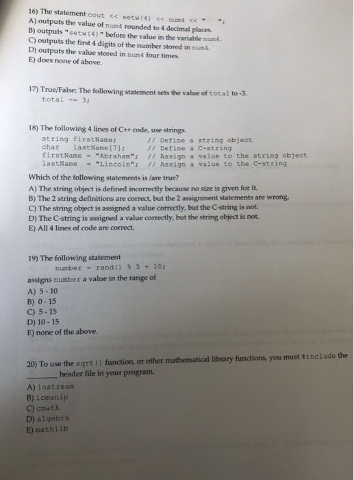 Solved 16) The statement cout