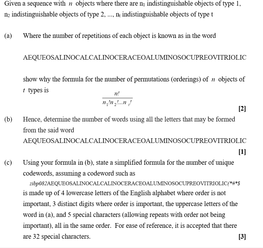 Solved Given a sequence with n objects where there are n1 | Chegg.com
