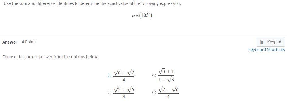 Solved Use the sum and difference identities to determine | Chegg.com