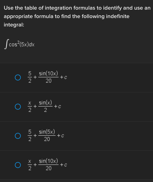 Solved Use the table of integration formulas to identify and | Chegg.com