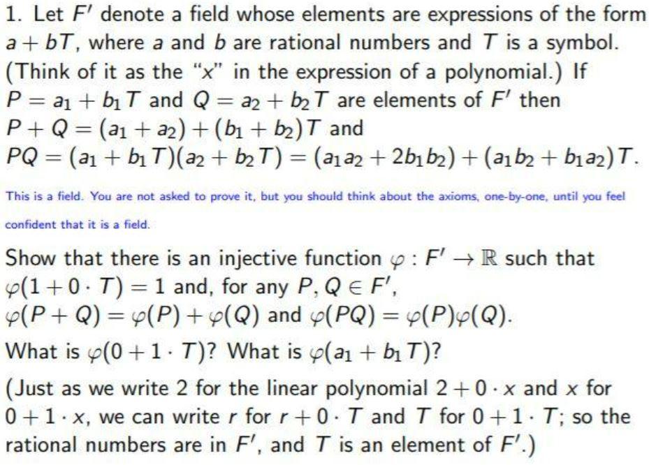 Solved 1. Let Fl denote a field whose elements are | Chegg.com