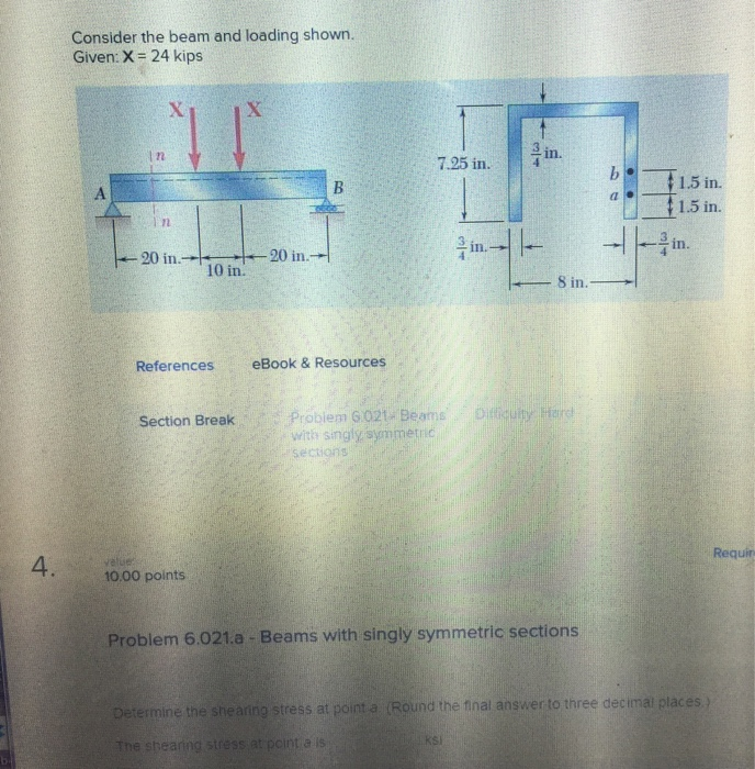 Solved Consider the beam and loading shown. Given: X = 24 | Chegg.com