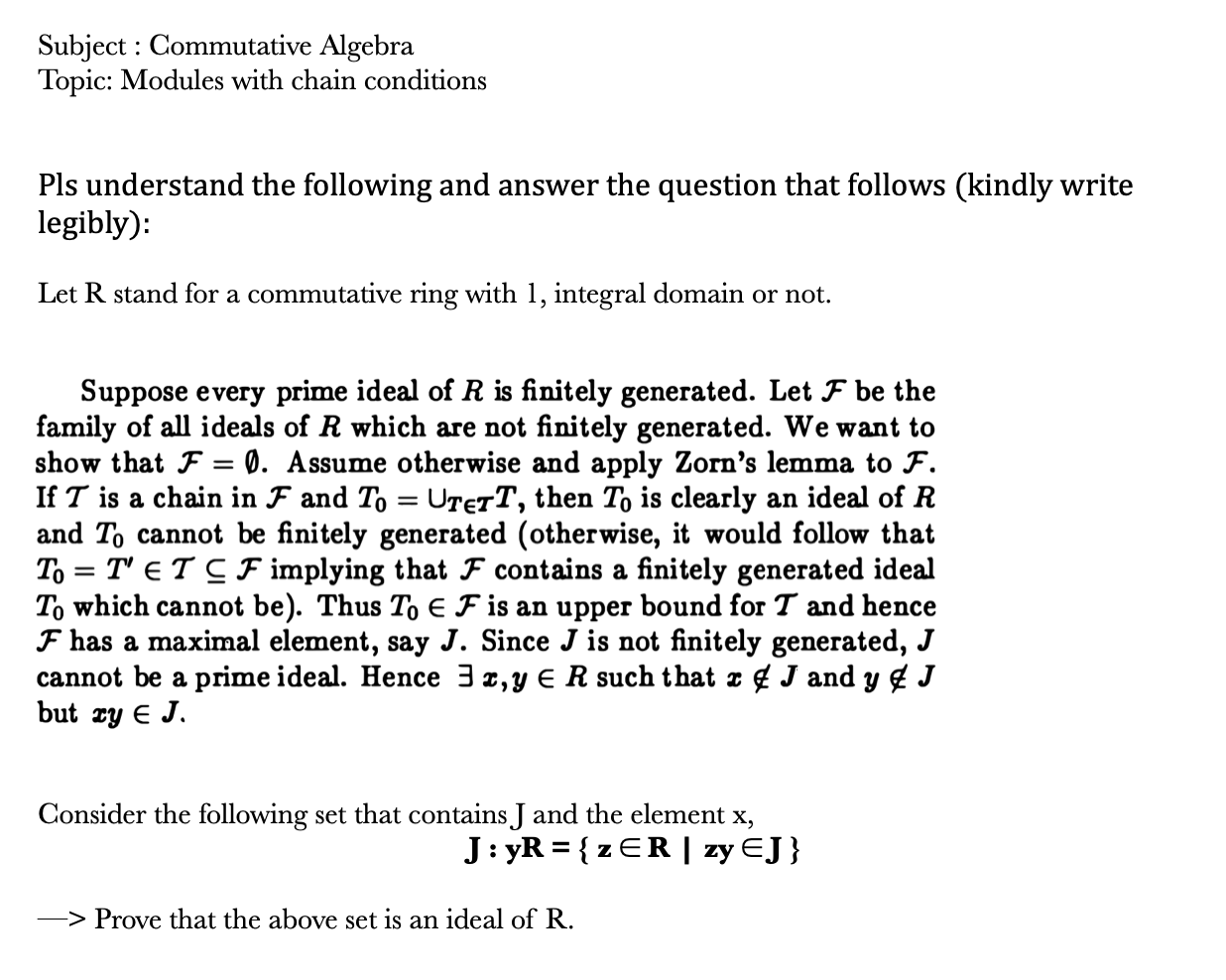 Solved Subject : Commutative Algebra Topic: Modules with | Chegg.com