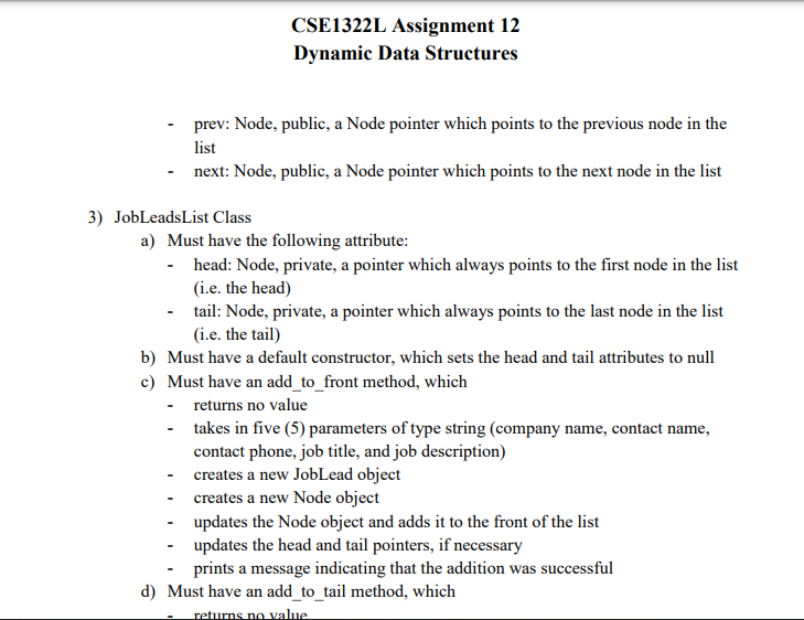 Solved CSE1322L Assignment 12 Dynamic Data Structures | Chegg.com