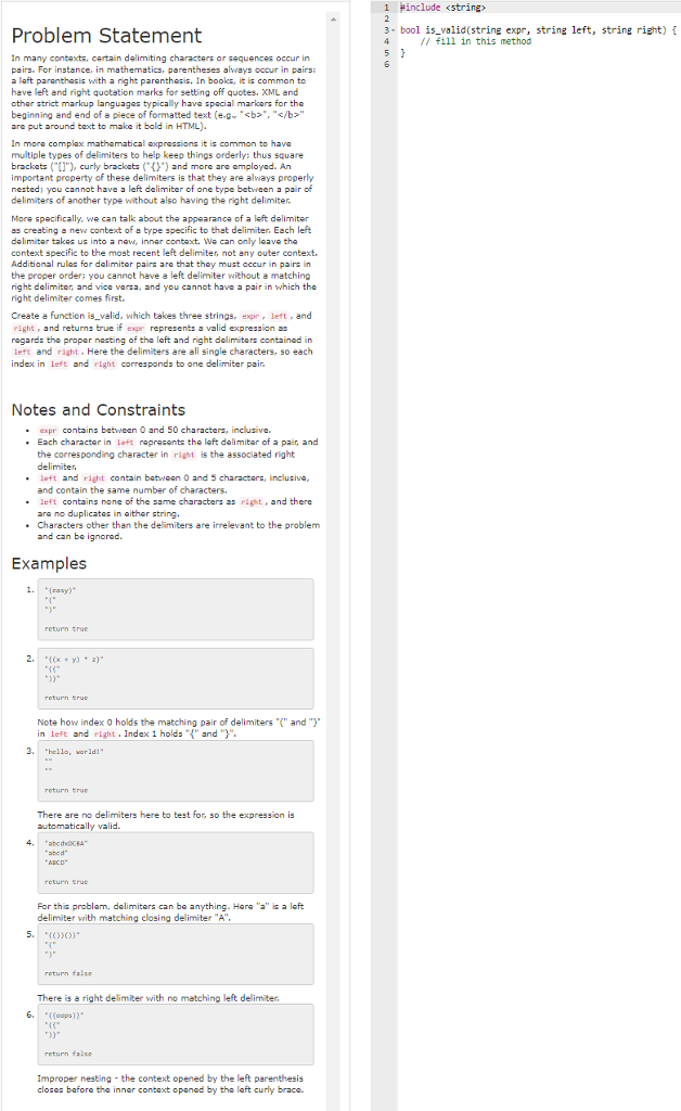 Solved 1 include Problem Statement 3- bool is volid(string | Chegg.com | Chegg.com