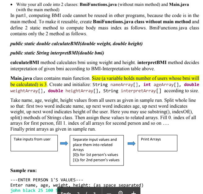 Solved Write your all code into 2 classes: BmiFunctions.java | Chegg.com