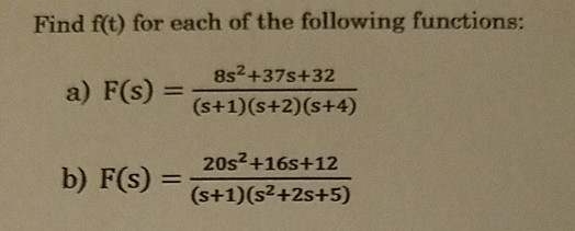 Solved Find f(t) for each of the following functions: | Chegg.com