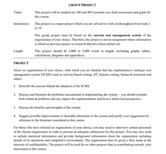 Solved GROUP PROJECT Value: This project will be marked out | Chegg.com