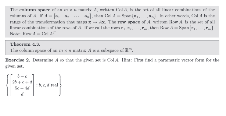 Solved The Column Space Of An M X N Matrix A Written Col A
