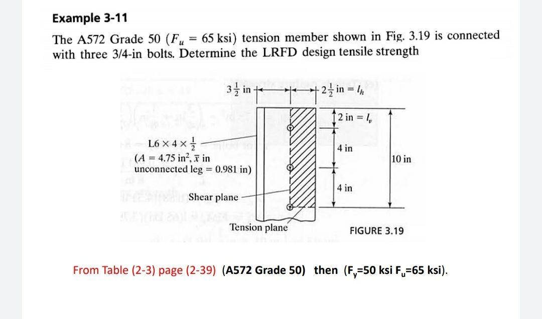 Solved Example 3-11 The A572 Grade 50 (Fu 65 ksi) tension | Chegg.com