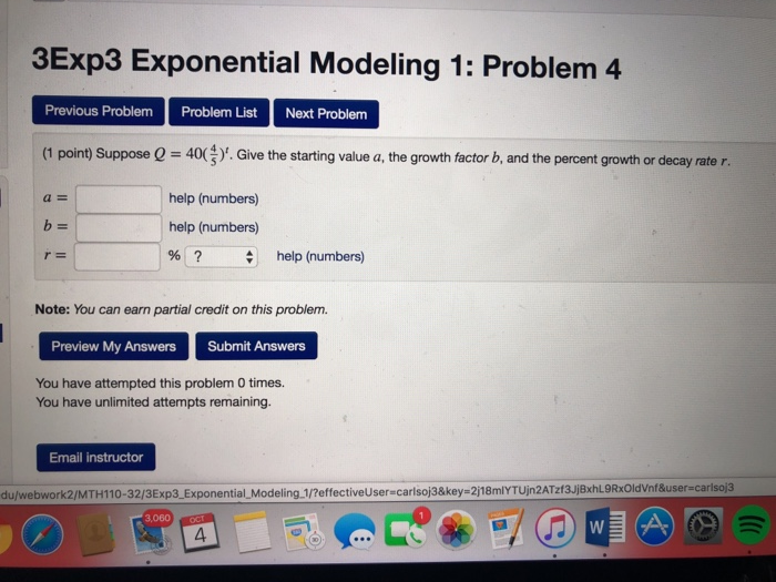 Solved 3Exp3 Exponential Modeling 1: Problem4 Previous | Chegg.com