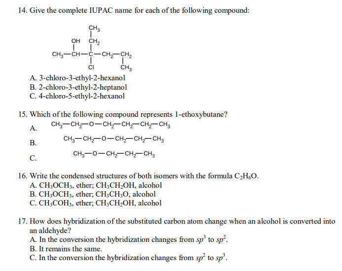 Solved 14. Give the complete IUPAC name for each of the | Chegg.com