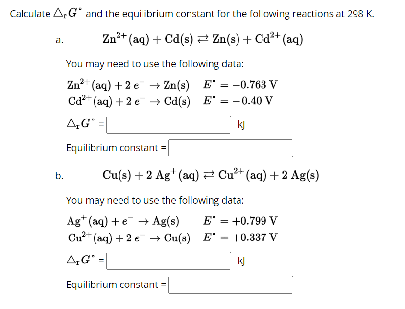 Solved Calculate rG∘ and the equilibrium constant for the | Chegg.com