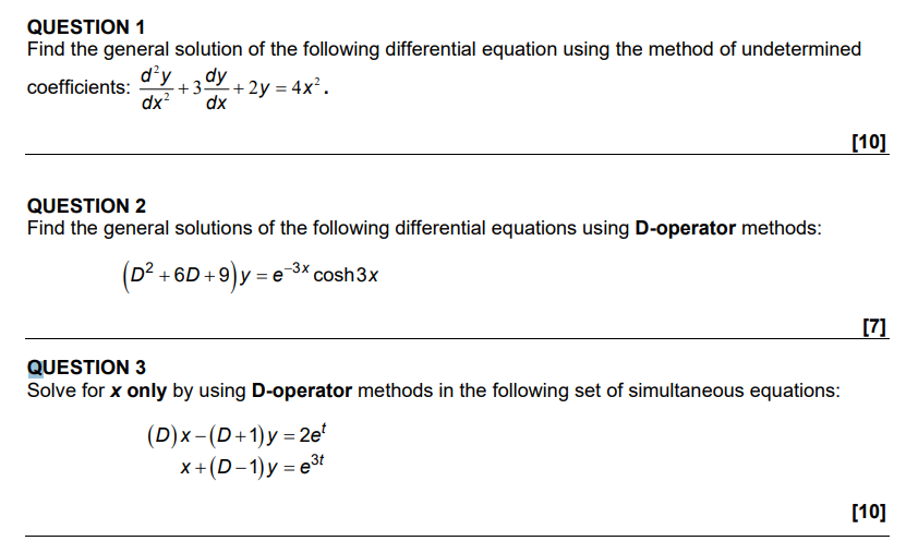 Solved QUESTION 1 Find the general solution of the following | Chegg.com