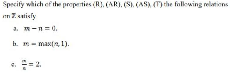 Solved Discrete Math (R) = reflexive (AR) = anti | Chegg.com