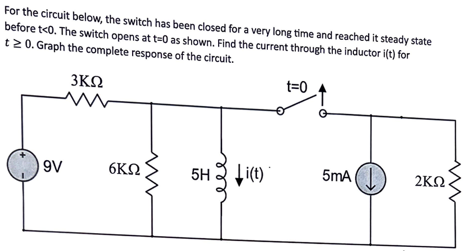 Solved For the circuit below, the switch has been closed for | Chegg.com