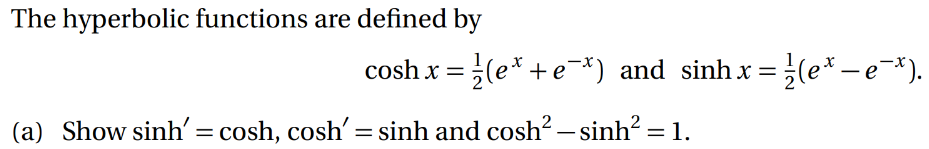 Solved The hyperbolic functions are defined | Chegg.com