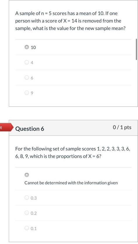 Solved A sample of n = 5 scores has a mean of 10. If one | Chegg.com