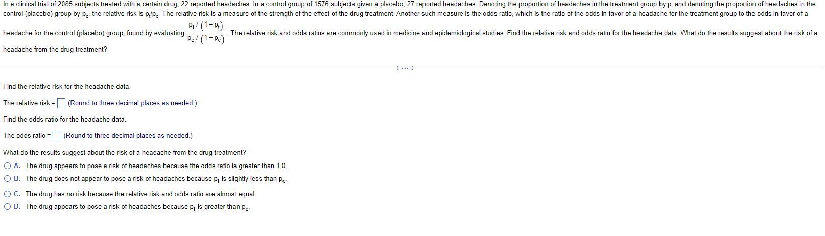 Solved headache from the drug treatment? Find the relative | Chegg.com