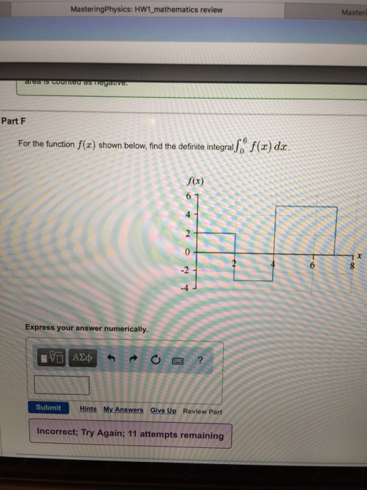 Solved For the function f(x) shown below, find the definite | Chegg.com