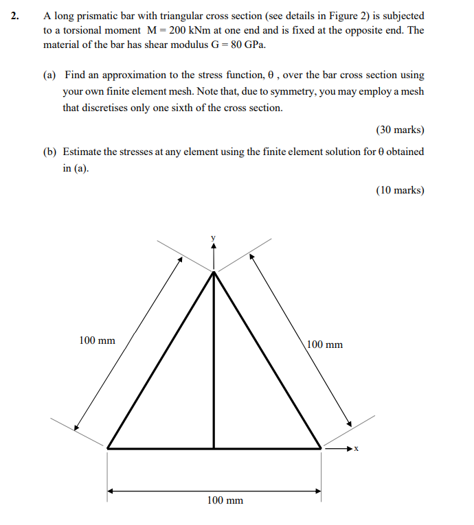. 2. A long prismatic bar with triangular cross | Chegg.com