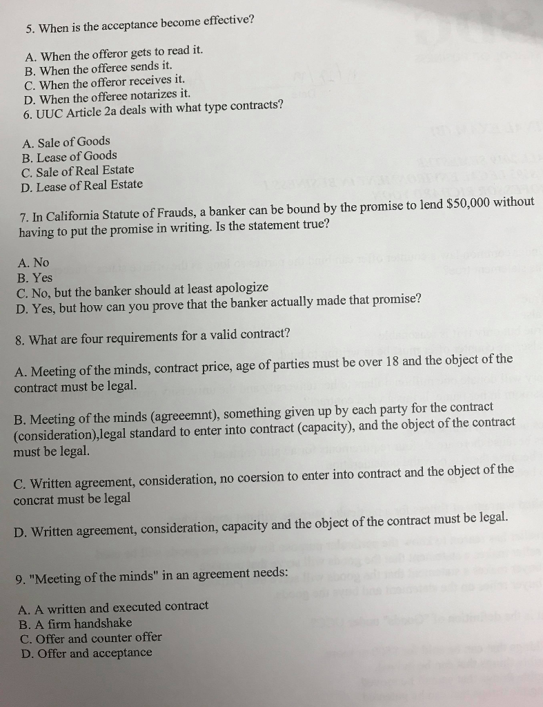 Solved 1. Under common law a counter offer can bind the | Chegg.com