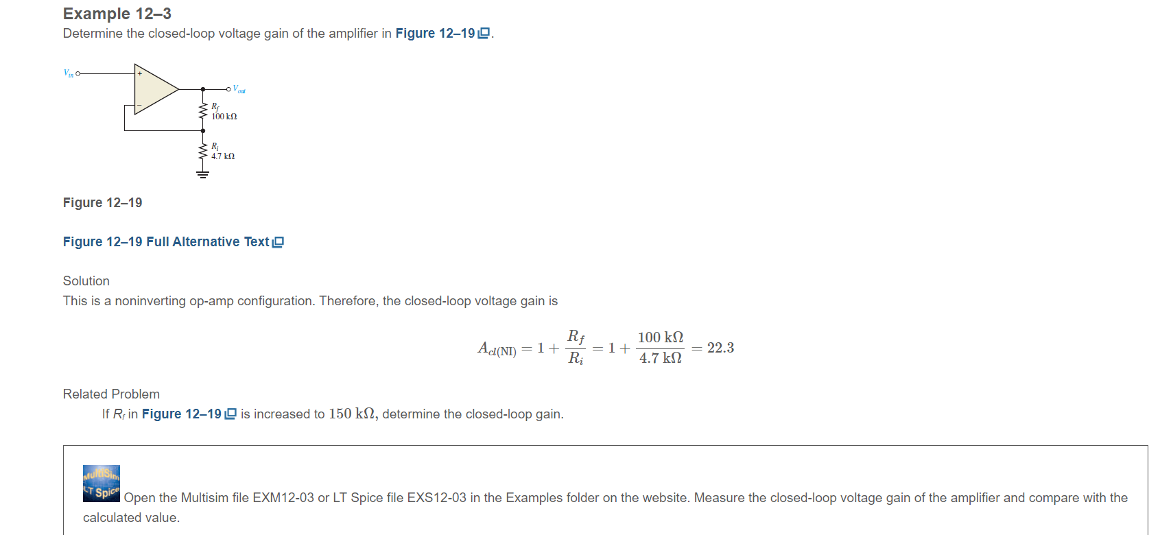 Solved Example 12-3 Determine the closed-loop voltage gain | Chegg.com