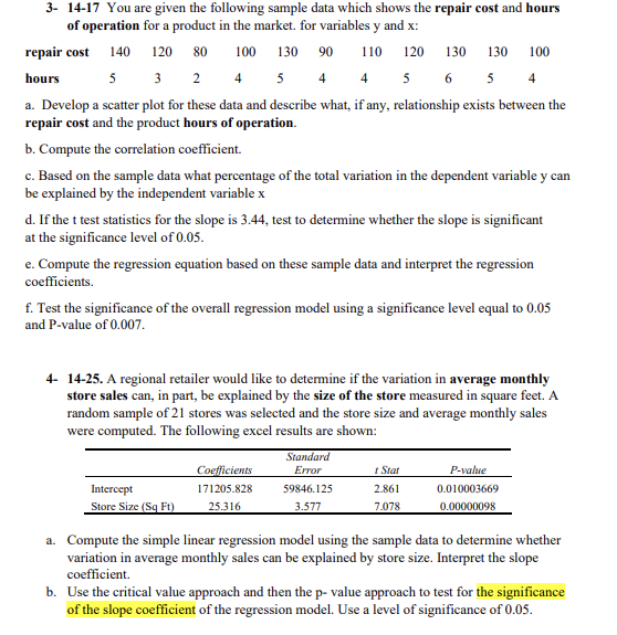 Solved 3- 14-17 You are given the following sample data | Chegg.com