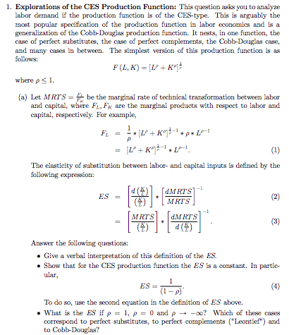 Solved 1. Explorations of the CES Production Function: This | Chegg.com
