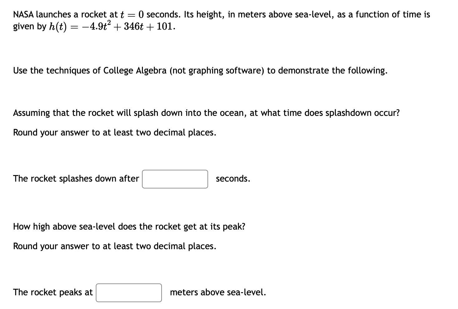 Solved NASA launches a rocket at t=0 ﻿seconds. Its height, | Chegg.com