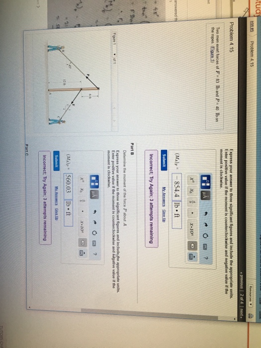 Solved 4.15 Problem 4.15 Two men exert forces of F 83 lb and | Chegg.com