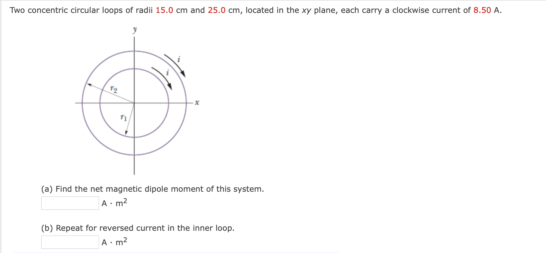 Solved wo concentric circular loops of radii 15.0 cm and | Chegg.com