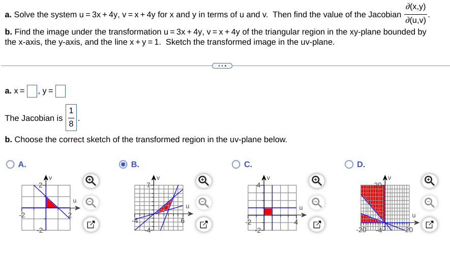 Solved a. Solve the system u=3x+4y,v=x+4y for x and y in | Chegg.com