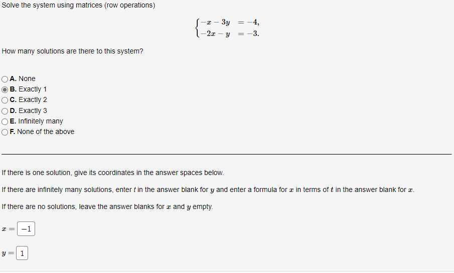 Solved Solve the system using matrices (row operations) C- | Chegg.com