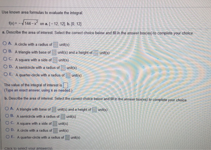 Solved Use known area formulas to evaluate the integral. | Chegg.com