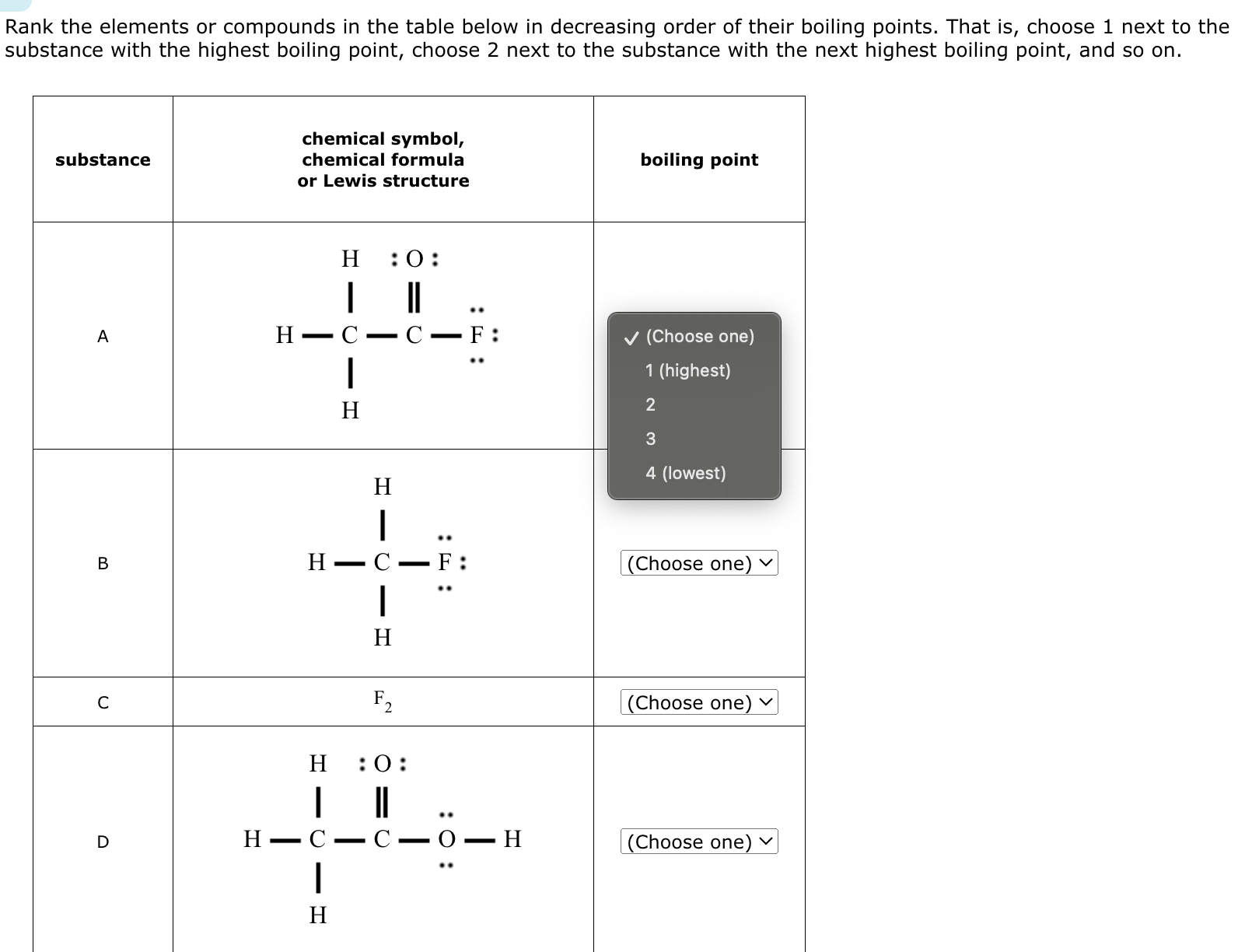 Solved Rank the elements or compounds in the table below in | Chegg.com