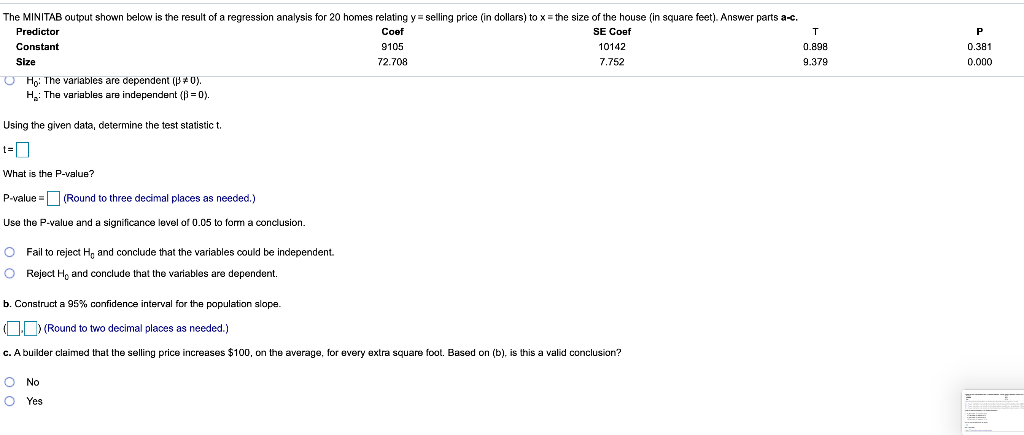 Solved Р The MINITAB output shown below is the result of a | Chegg.com