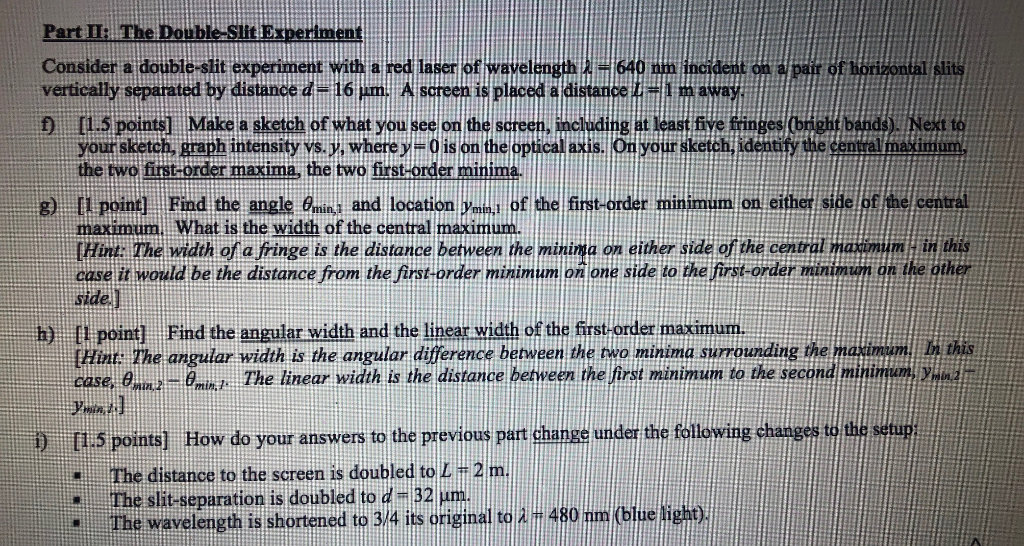 Solved Part 1 The Double-Slit Experimer Consider a | Chegg.com